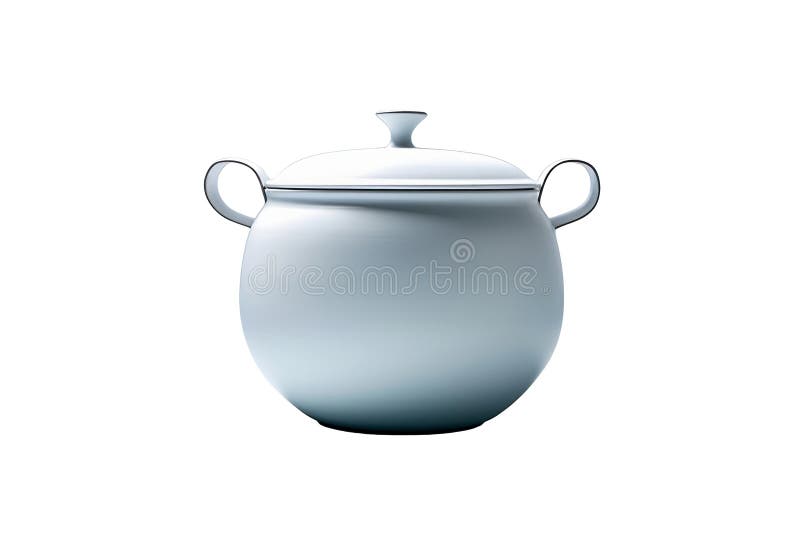 Front View of Low White Enamel Cooking Pot Isolated on White. Generated ...