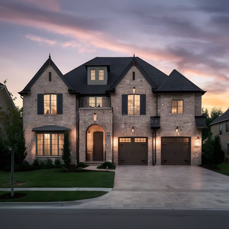 Front View of a Luxury Brick Wall House Isolated Stock Image - Image of ...