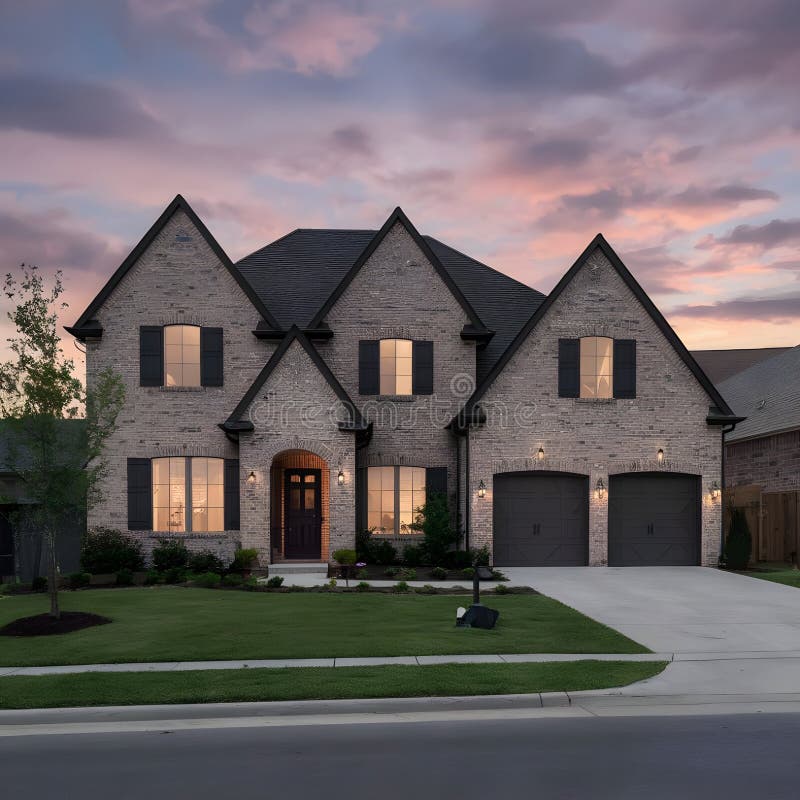 Front View of a Luxury Brick Wall House Isolated Stock Photo - Image of ...