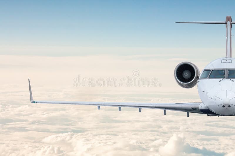 Front View of the Luxury Business Jet Flying in the Air Above the ...
