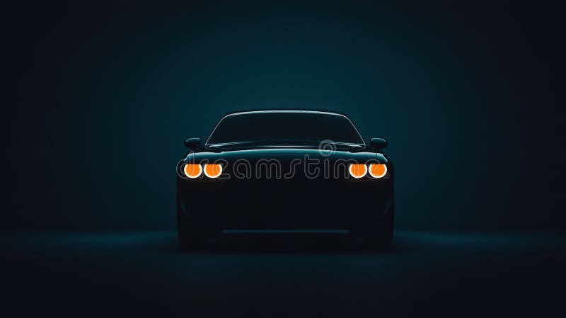 Front View of a Luxury Car in the Dark with Headlights on Stock Image ...