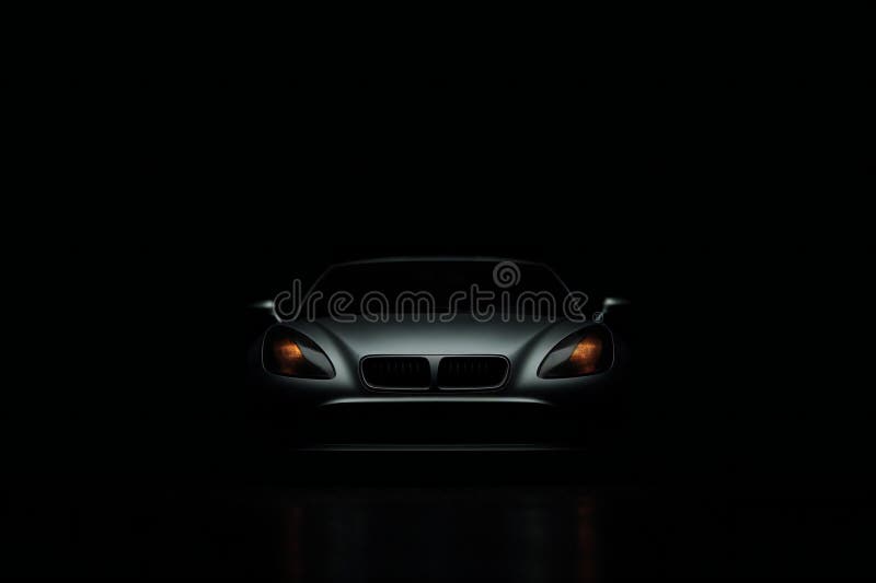 Front View of a Luxury Sports Car on a Dark Background with Backlight ...
