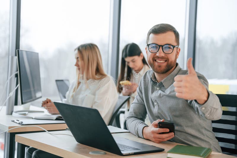 Front View of Man. Successful Team are Working Together in the Office ...