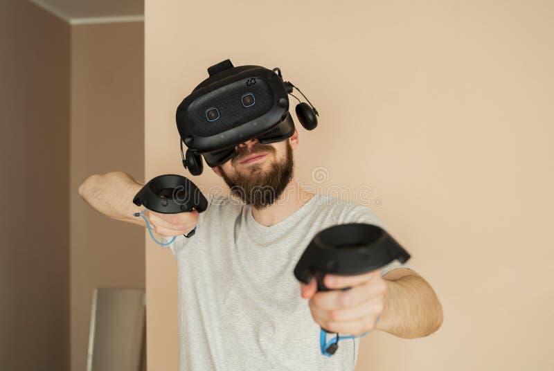 Front View Man with VR Headset Stock Image - Image of person, gadget ...