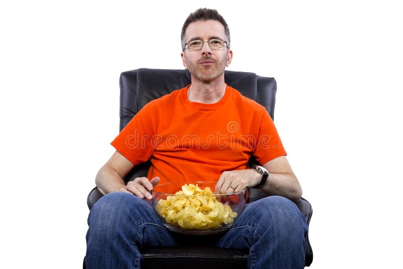 Front View of Man Watching TV Stock Image - Image of junk, alone: 63936019