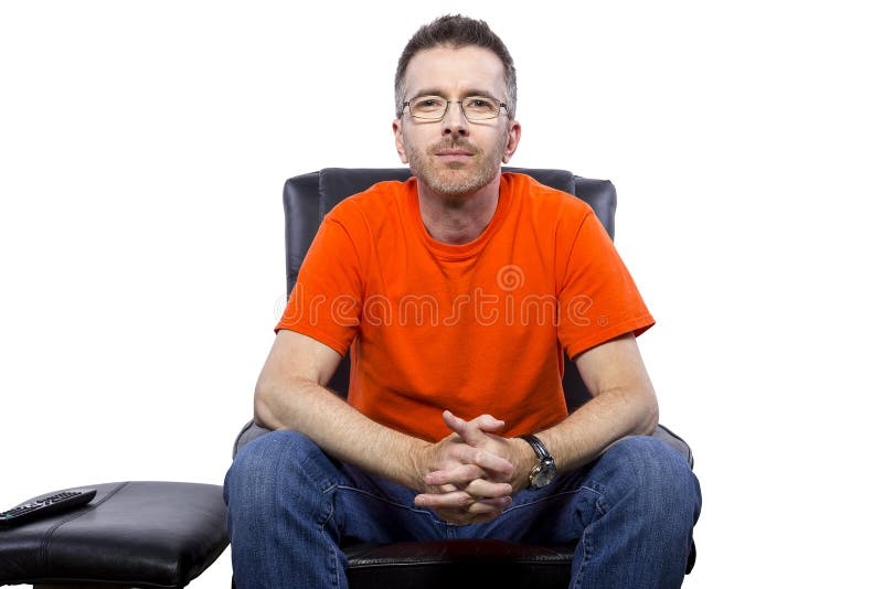 Front View of Man Watching TV Stock Photo - Image of font, expressions ...