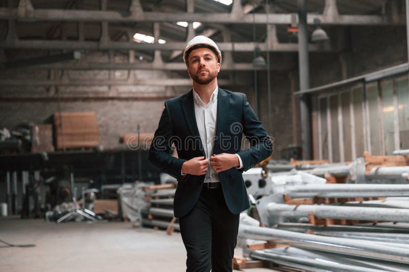 Front View. Manager in Black Formal Wear at the Factory Stock Image ...