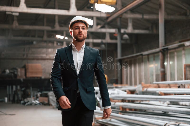 Front View. Manager in Black Formal Wear at the Factory Stock Photo ...
