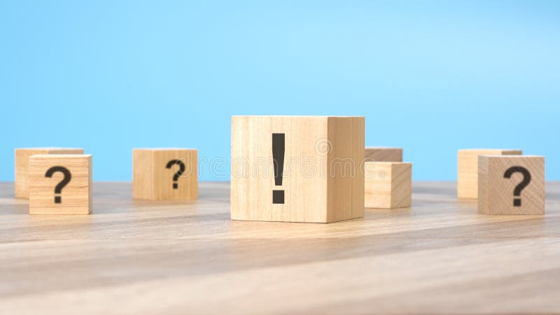 Front View on Many Wood Cubes with Exclamation Mark and Question Marks ...