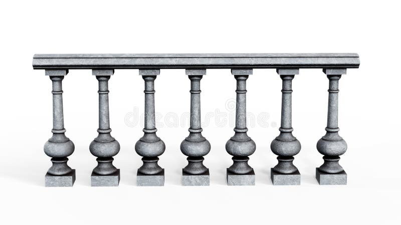 Front View Marble Balustrade on White Background. 3d Rendering Stock ...
