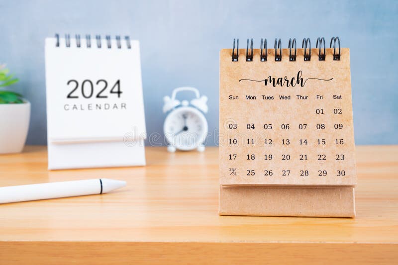 Front View of March Desk Calendar for 2024 Year with Pen Stock Image ...