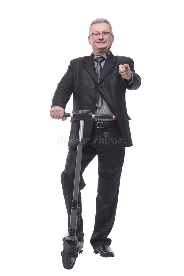Front View of Mature Business Man with Scooter Stock Photo - Image of ...