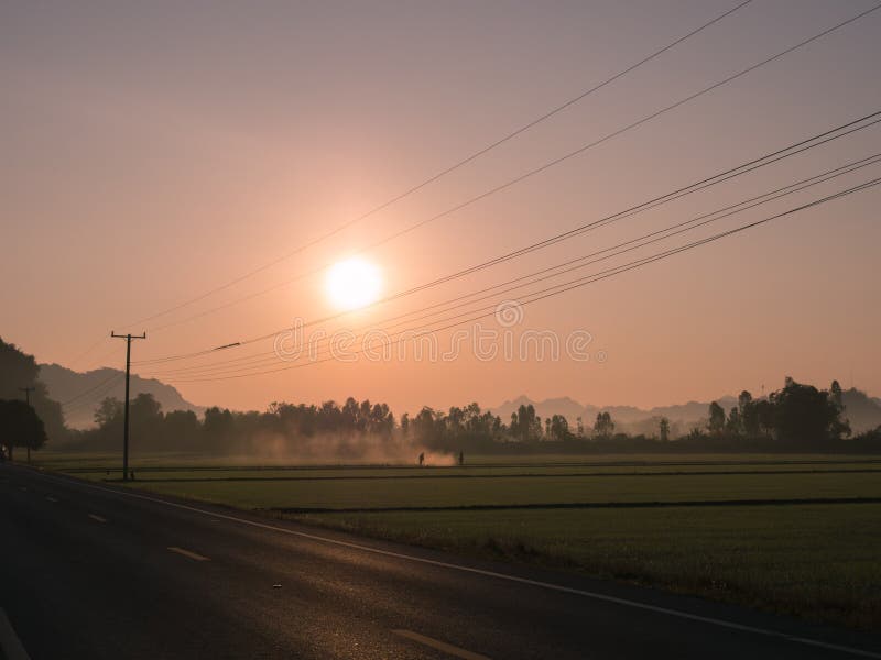 Front view of sunset. stock image. Image of river, orange - 107012919