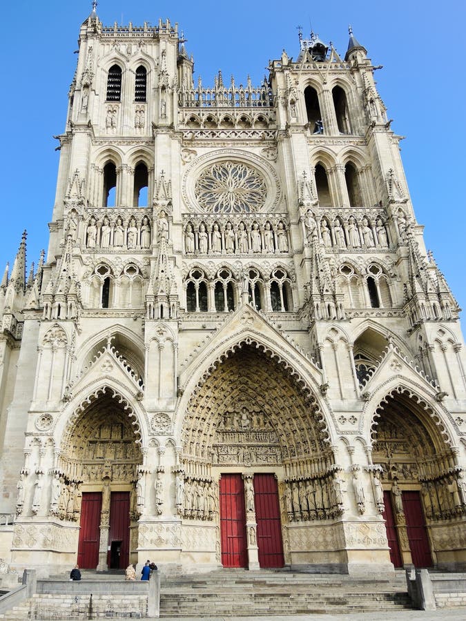 Front View of Medieval Amiens Cathedral Stock Image - Image of city ...