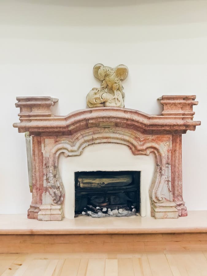 Front View, Medium Distance of a Pink Marble,fireplace Against an ...