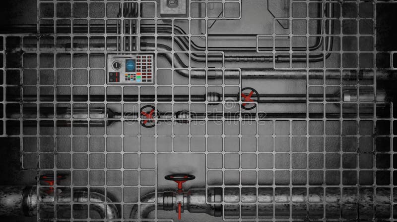 Front View Metal Grate Wall Control Room Scene Stock Illustration ...