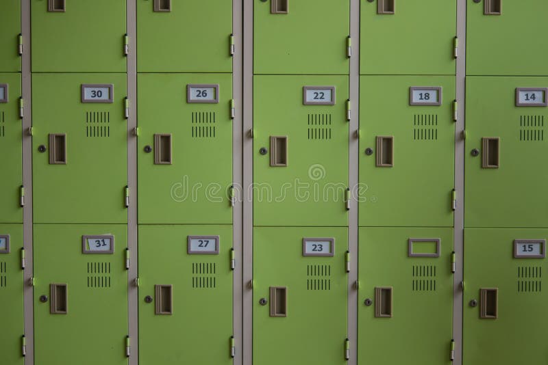 A Front View of a Metal Lockers with Numbers on the Door Stock Image ...