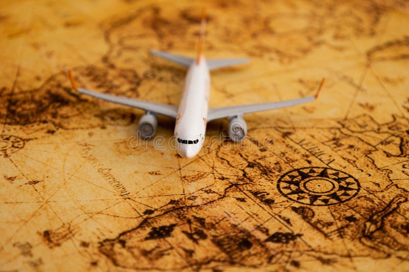 Front View of Miniature Airplane on an Old Map Stock Image - Image of ...