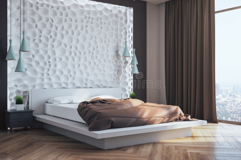 Front View of Minimalistic Bedroom Interior with Blank Abstract Wall ...