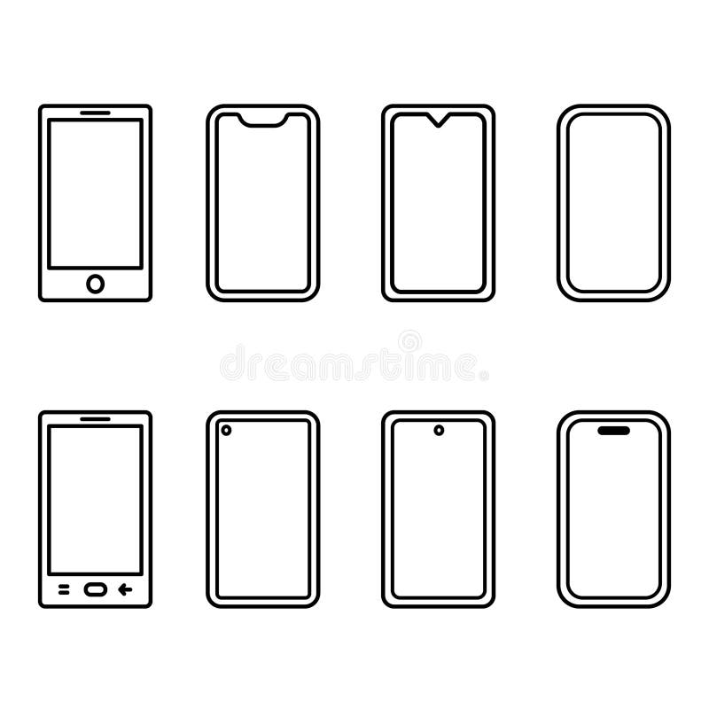 Front View of Mobile Phone Outline Stock Vector - Illustration of icons ...