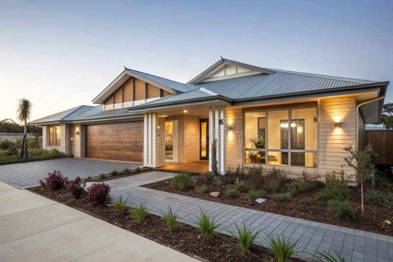 Front Elevation of a New Modern Australian Style Home Stock ...
