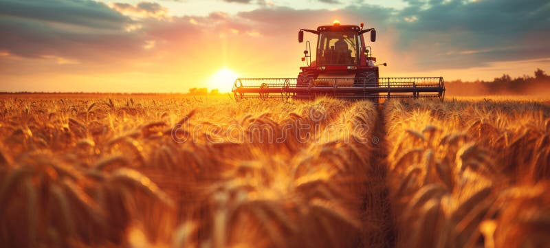 Front View of Modern Automated Combine Harvesting Wheat Ears on a ... Front View of Modern Automated Combine Harvesting Wheat Ears on a ...