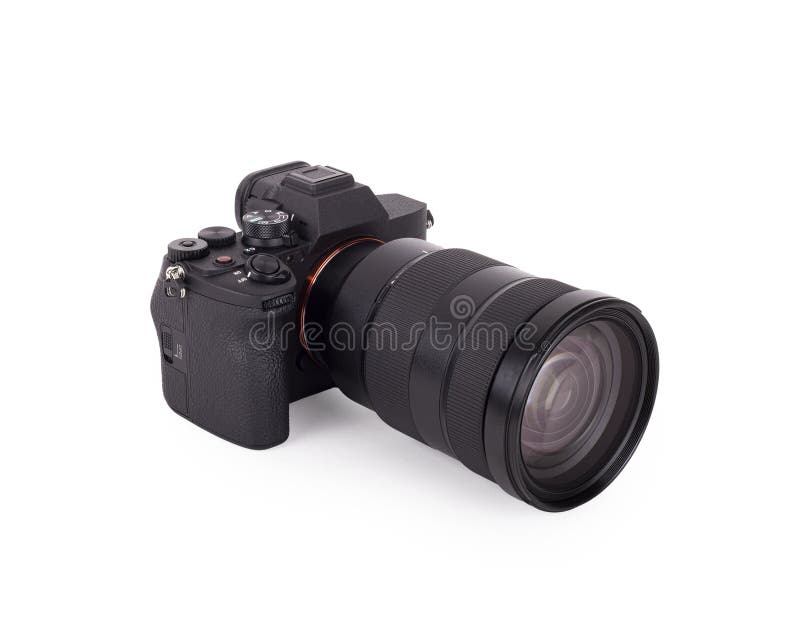 Front View of a Modern and Brand New Mirror less Camera Isolated on a ...