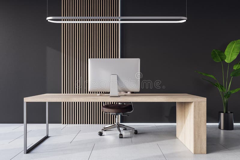 Front View on Modern Computer on Stylish Light Wooden Work Table in ...