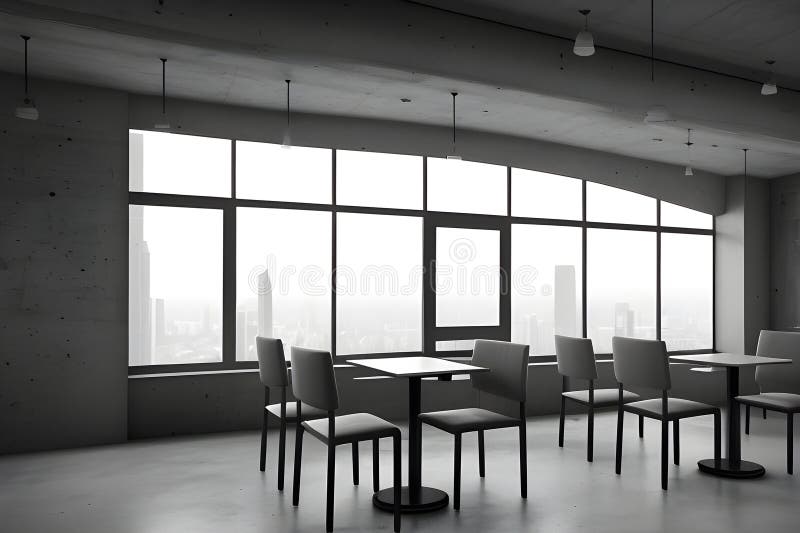 Front View on Modern Dark Cafe Interior with Grey Walls Stock ...