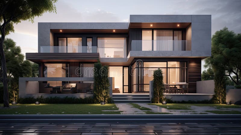Front View of Modern Designed Concrete Residential House. Stock Image ...