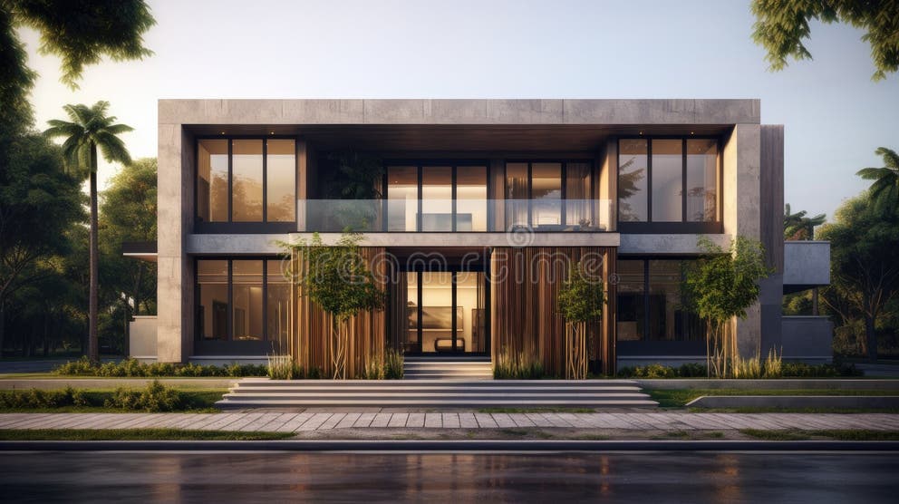 Front View of Modern Designed Concrete Residential House. Stock Image ...