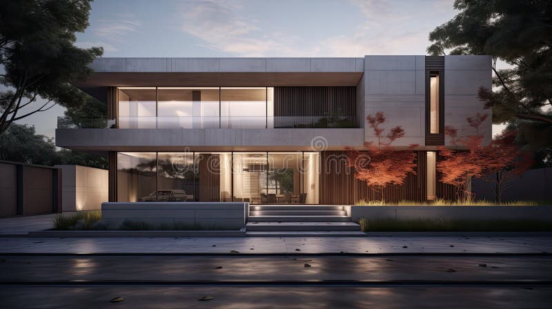 Front View of Modern Designed Concrete Residential House. Stock Photo ...