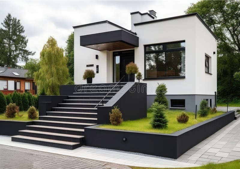 Front View of Modern Designed Concrete Residential House. Created with ...