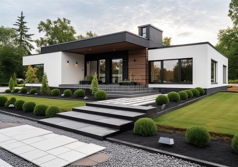 Front View of Modern Designed Concrete Residential House. Created with ...