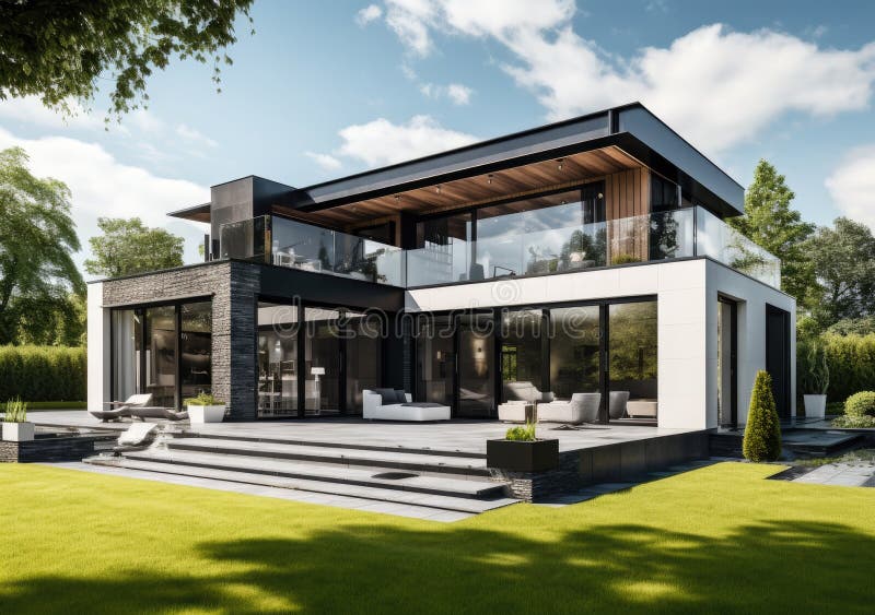 Front View of Modern Designed Concrete Residential House. Created with ...