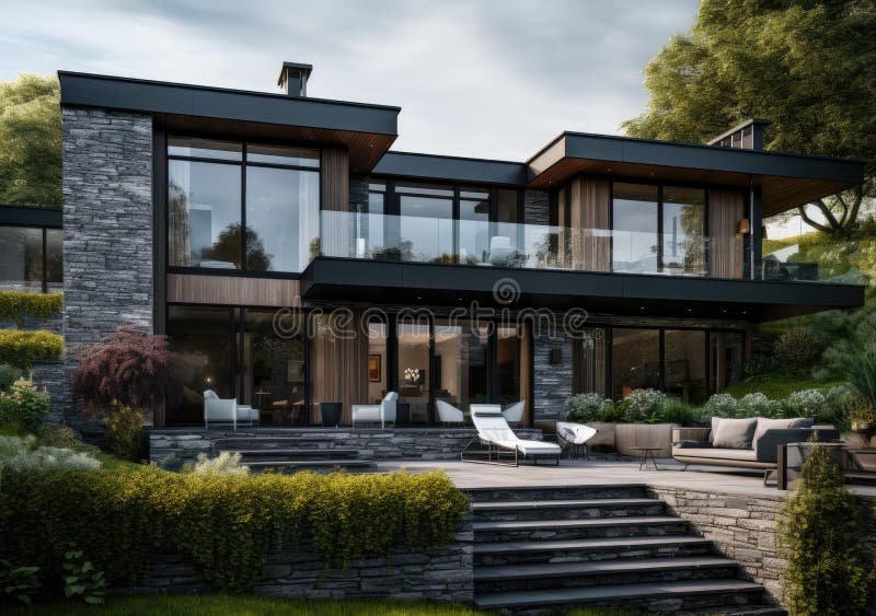 Front View of Modern Designed Concrete Residential House. Created with ...