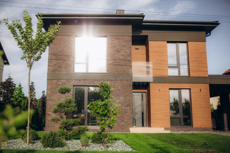 Front View of Modern Designed Concrete Residential House in Western ...