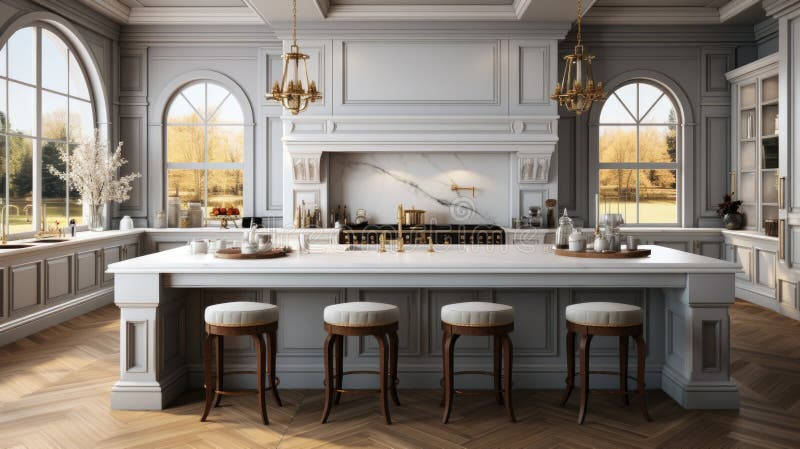 Front View of a Modern Designer Kitchen with Smooth Handleless Cabinets ...