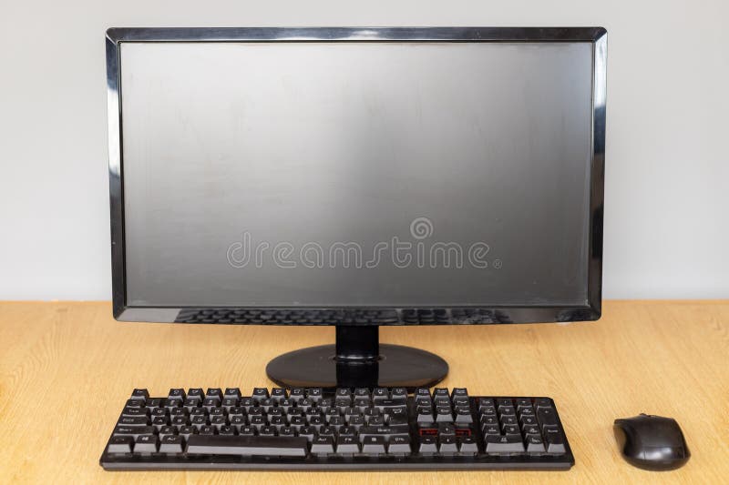 Front View Modern Desktop Computer Setup Monitor Keyboard Mouse Desk ...