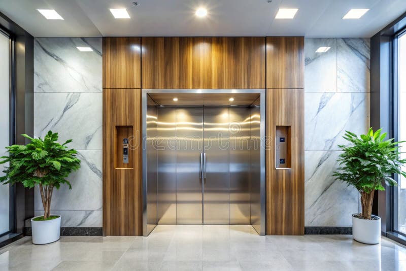 Front View of a Modern Elevator with Closed Doors in Lobby Stock ...