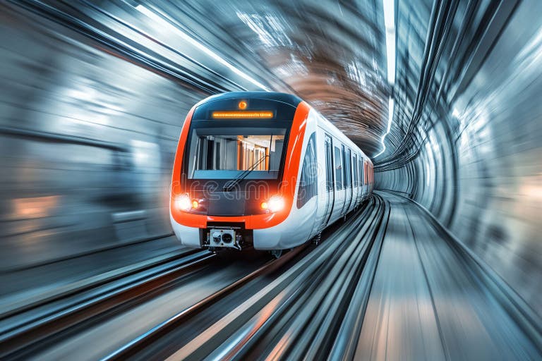 Front View of Modern Express Train in Round Subway Tunnel Stock ...