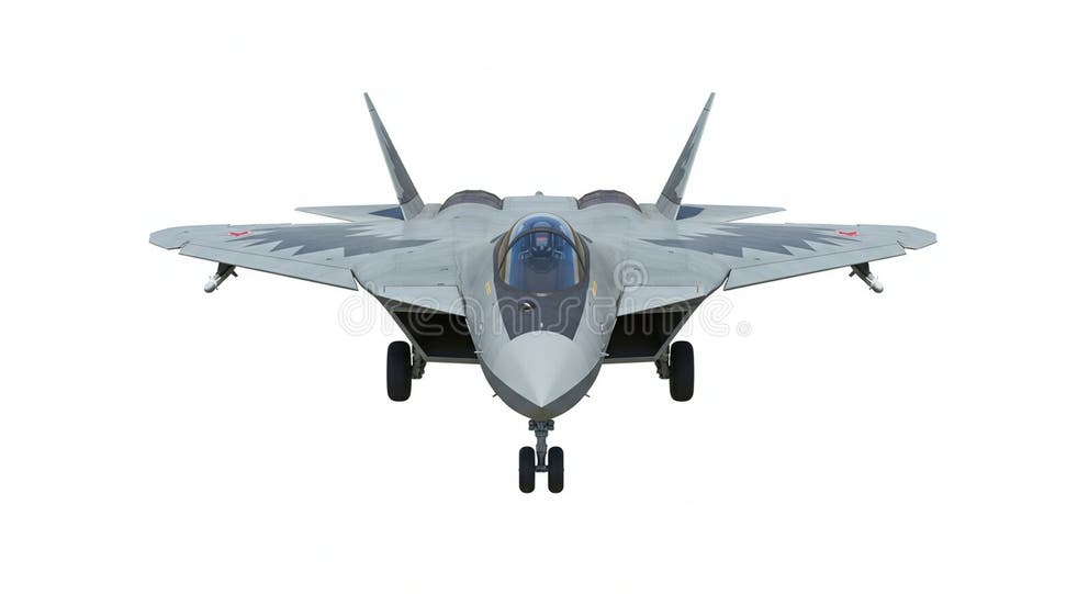 Front View of a Modern Fighter Jet with Angular Design and Twin ...