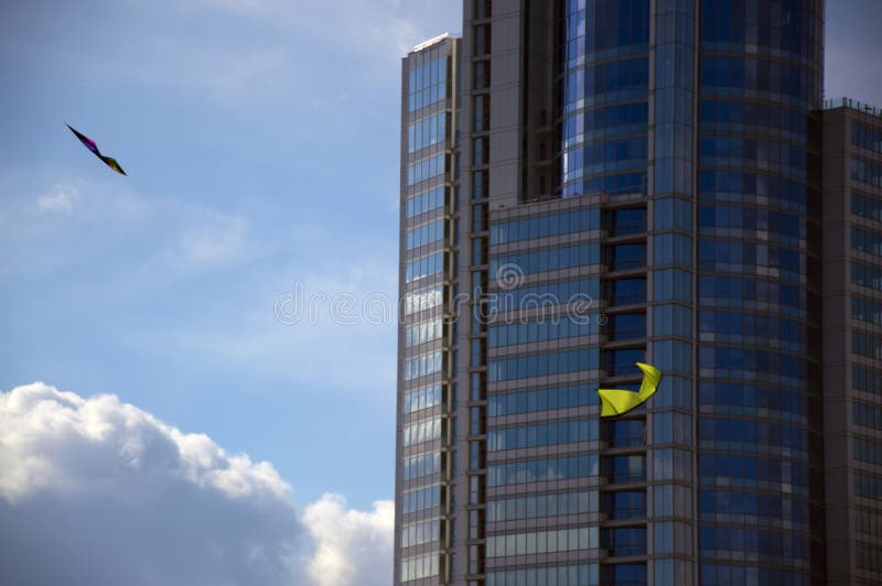 Front View of the Modern Glass Skyscraper Facade with Contrast Green ...