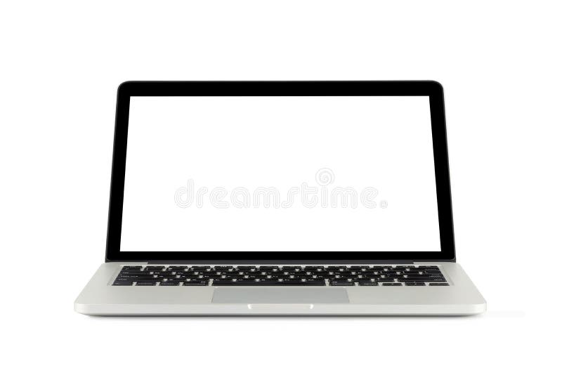 Front View Modern Laptop Computer with White Empty Space on Screen ...