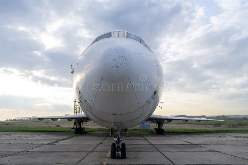 Front View of a Modern Large Civil Plane Landed on the Runway at the ...