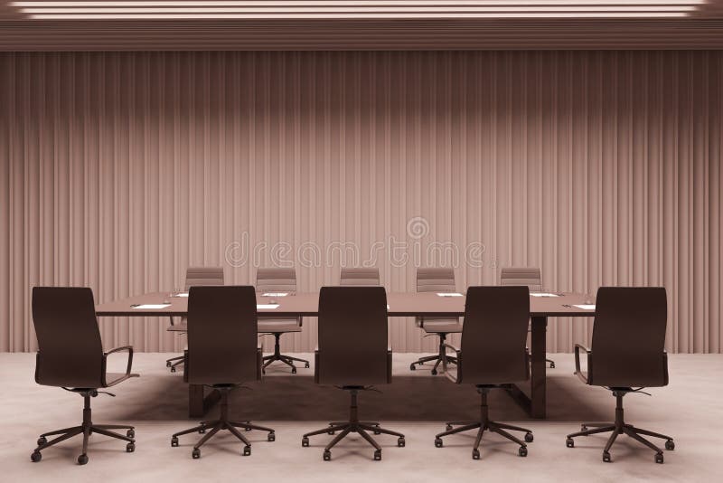 Front View on Modern Meeting Room with Conference Table Surrounded by ...