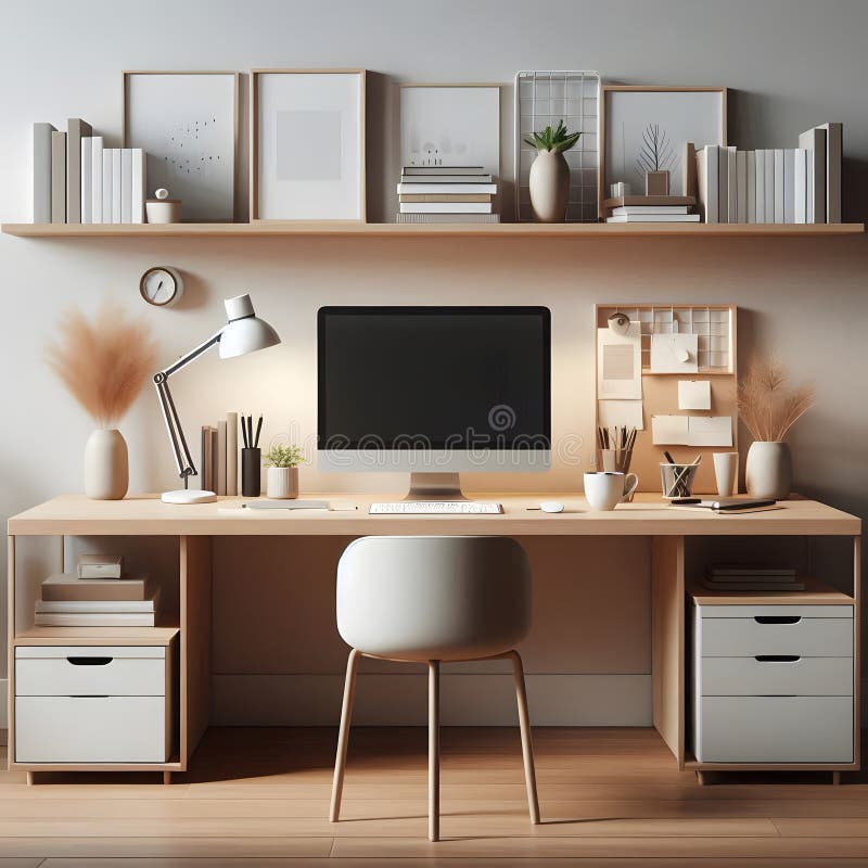 Front View of a Modern Office Desk in a Clean, Minimalist Workspace ...