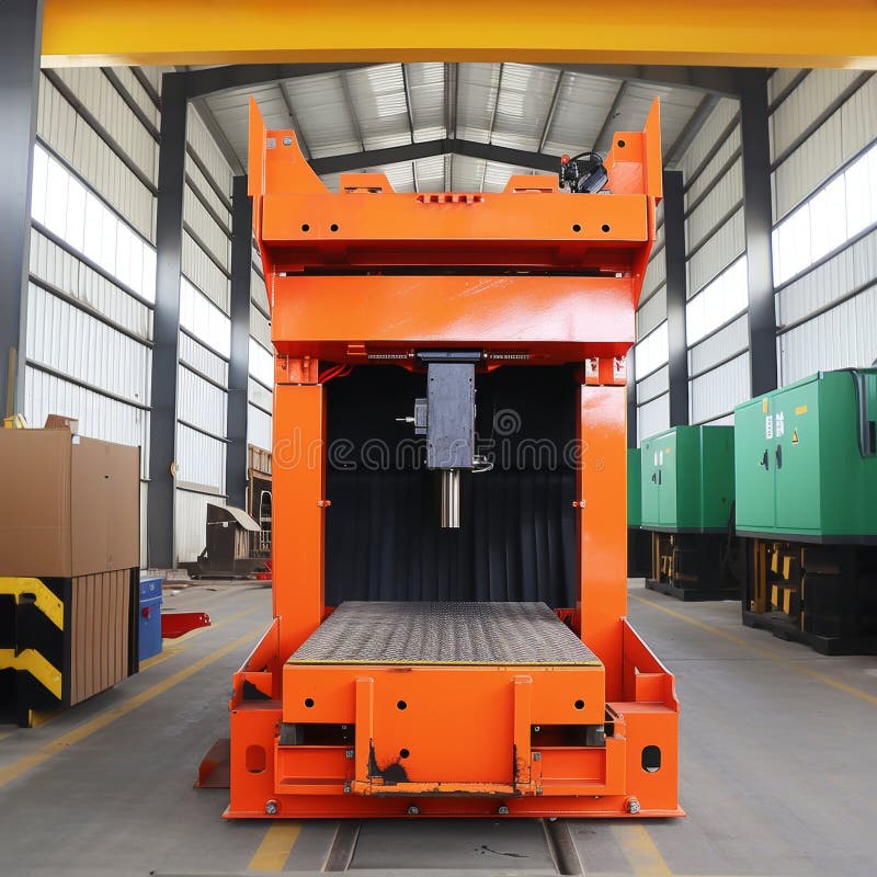 Front View of a Modern Orange Hydraulic Press Machine Used in ...