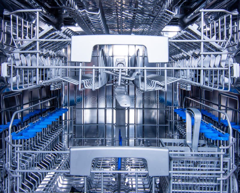 Front View of Modern Stainless Steel Dishwasher Interior. Stock Image ...