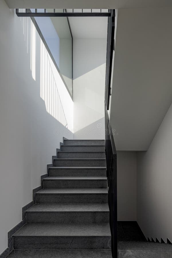 Front View of a Modern Stone Staircase Inside a Newly Built Apartment ...